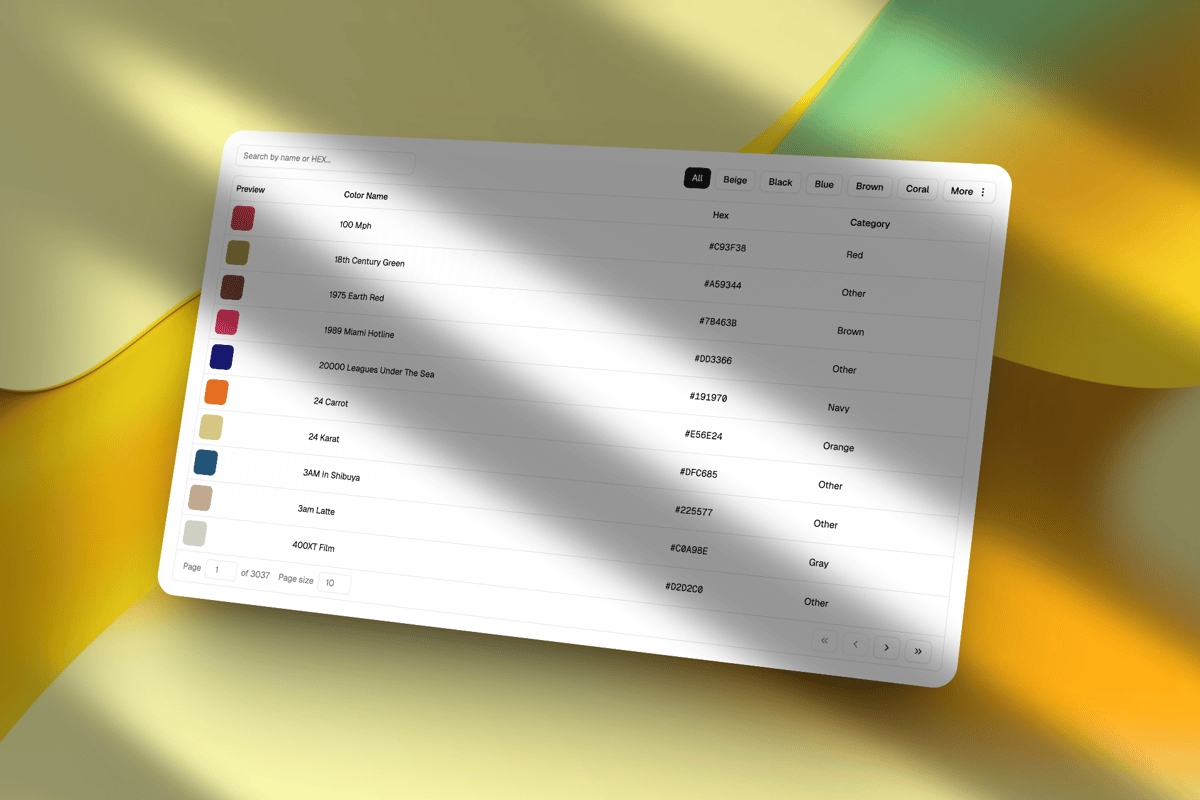 Color Names Table – Search and Filter Colors