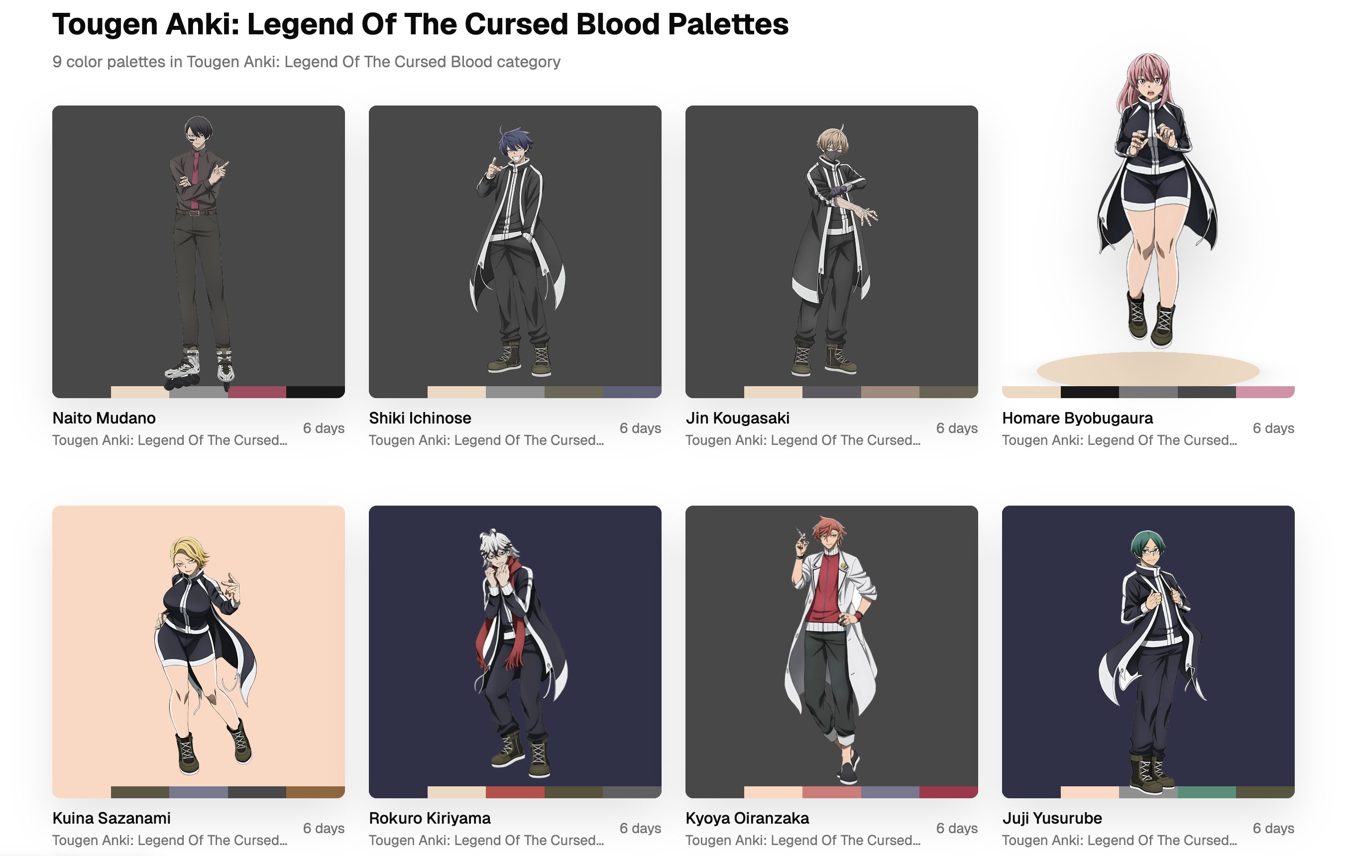 Tougen Anki: Legend of the Cursed Blood Color Palettes - Page 1 | AniColors
